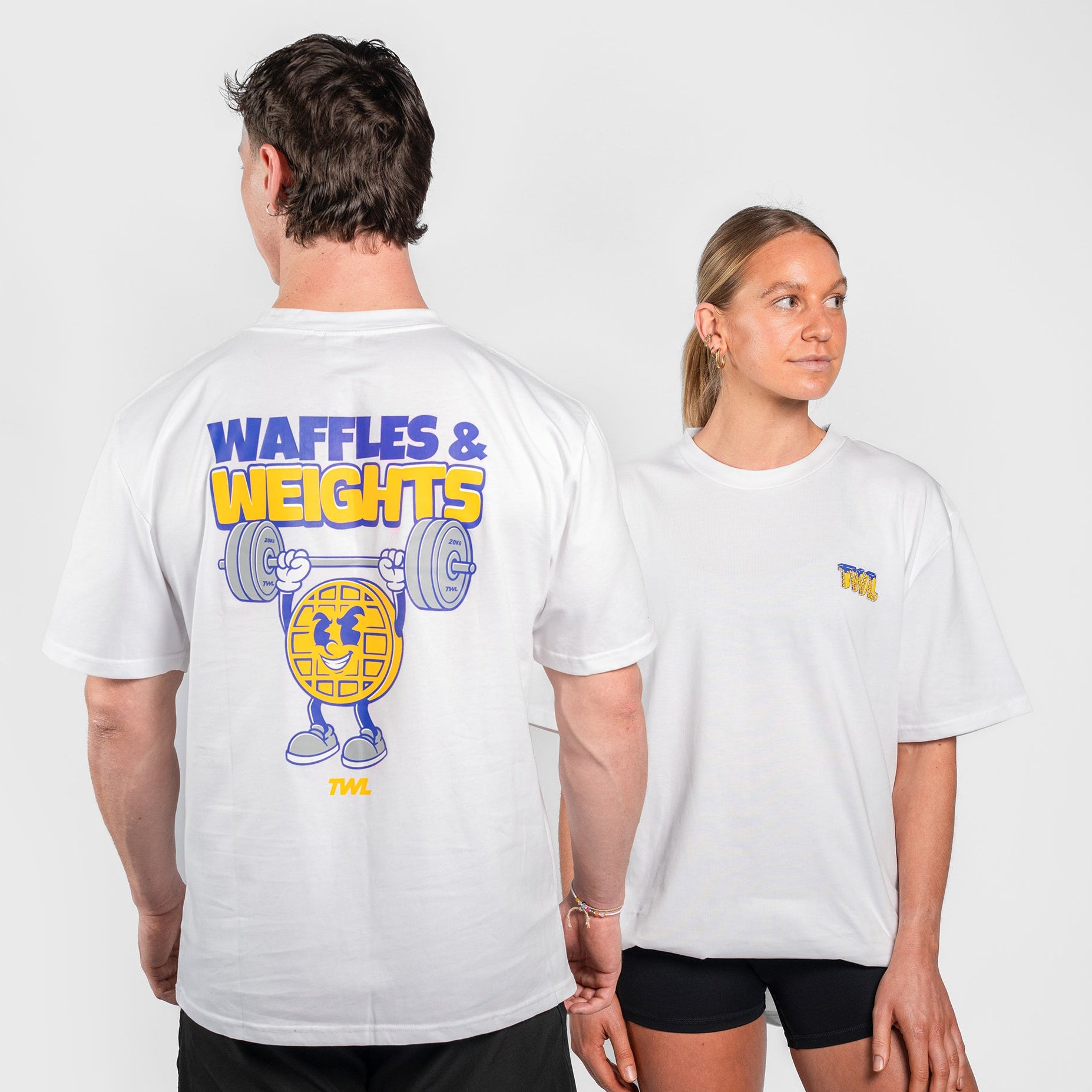 TWL - LIFESTYLE OVERSIZED T-SHIRT - WAFFLES & WEIGHTS - WHITE